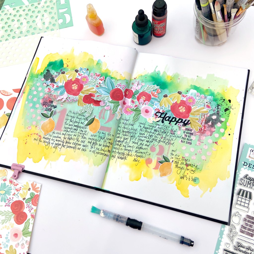 Happy Art Journal Spread │ Carta Bella Summer Market – Asher Smiles
